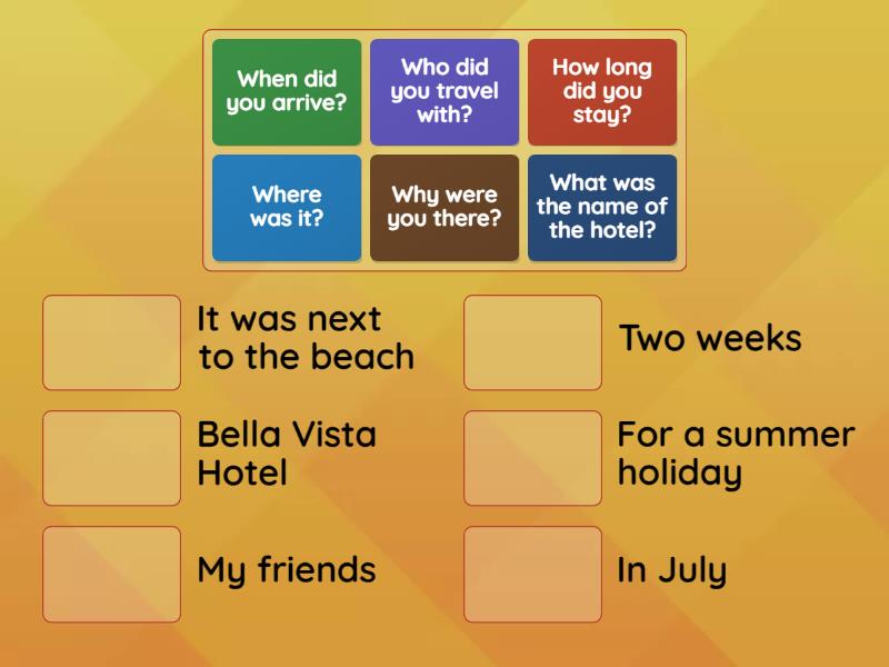 GG2 U7.3 Holidays Past Simple questions - Match up