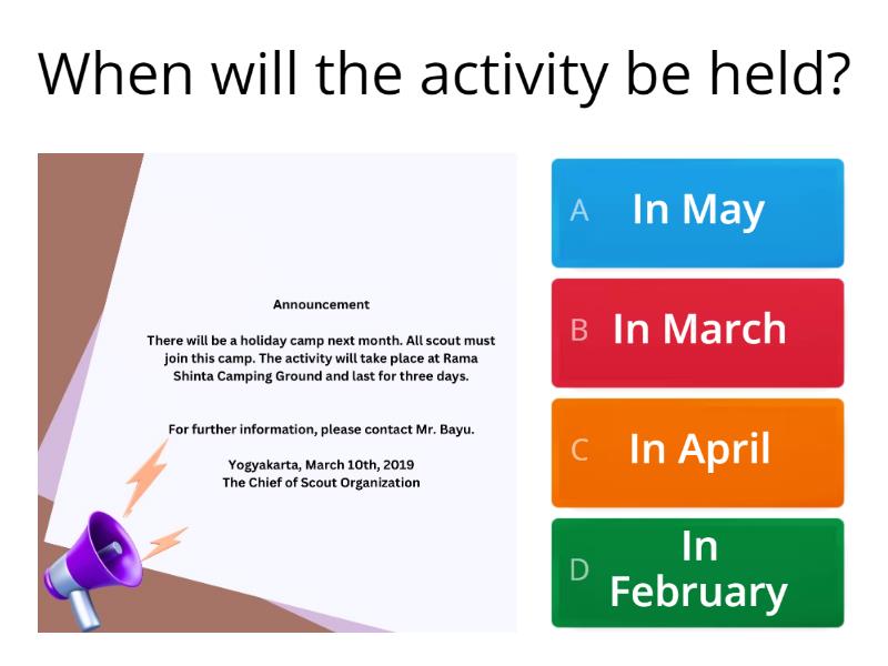 Announcement text exercise - Quiz
