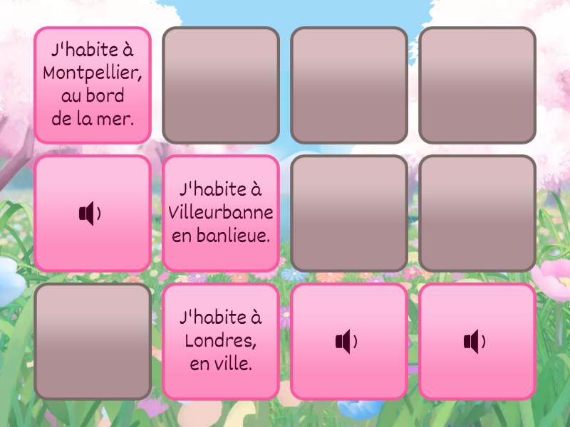 Où habites-tu? match up sentence to sound - Matching pairs