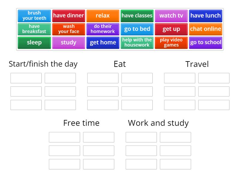 Daily routines - UNIT 2 - Ordenar por grupo