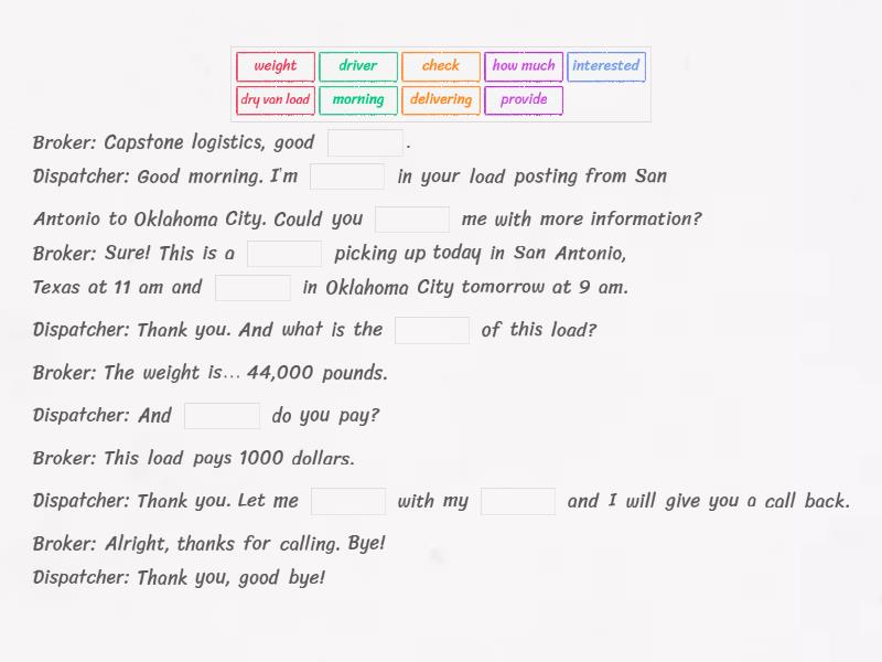 Lesson 1 Dialogue 1 - Complete the sentence