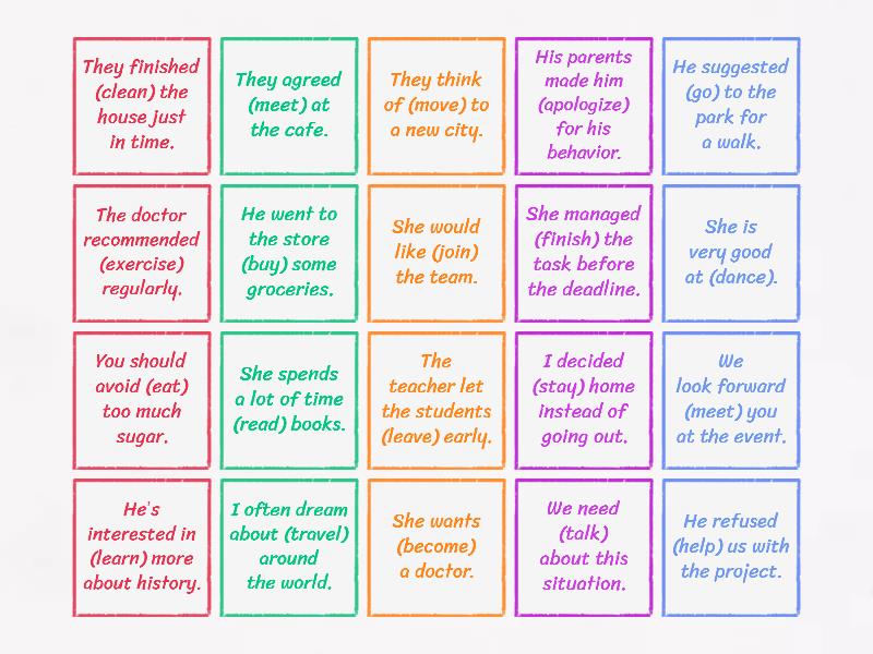 Gerund and infinitive - Flip tiles