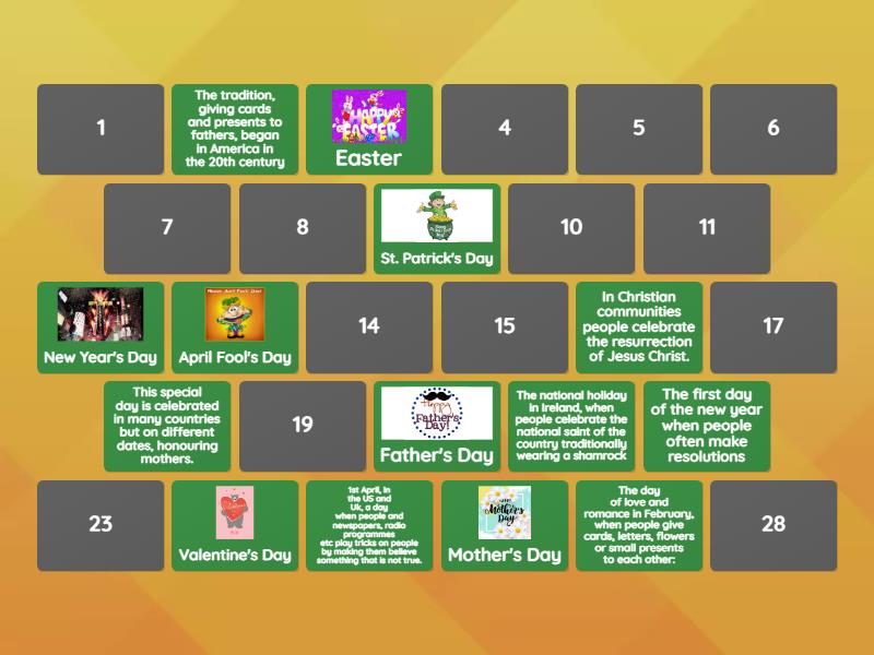 Festivals around the year - Matching pairs