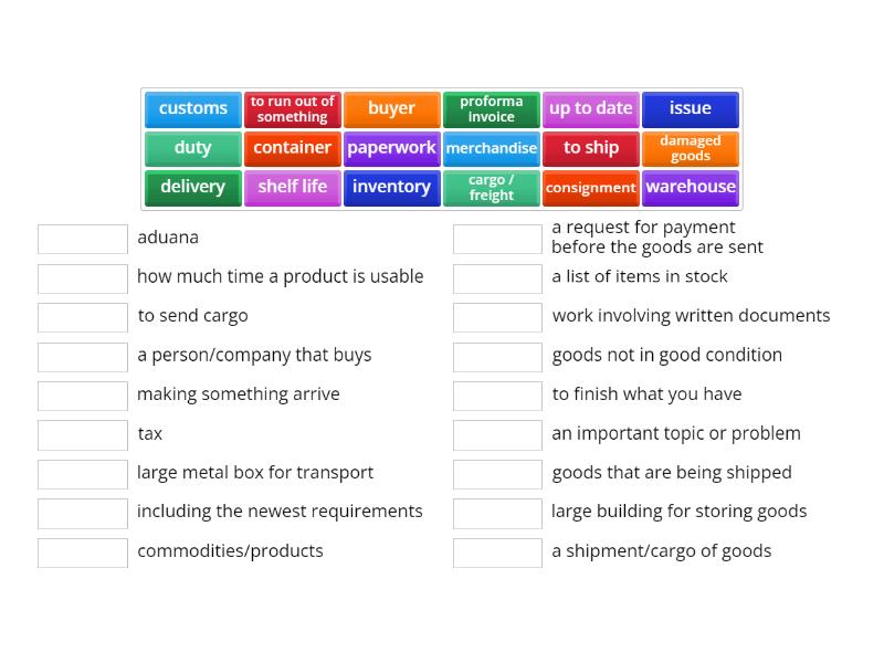 Import - Export Vocabulary - Match up