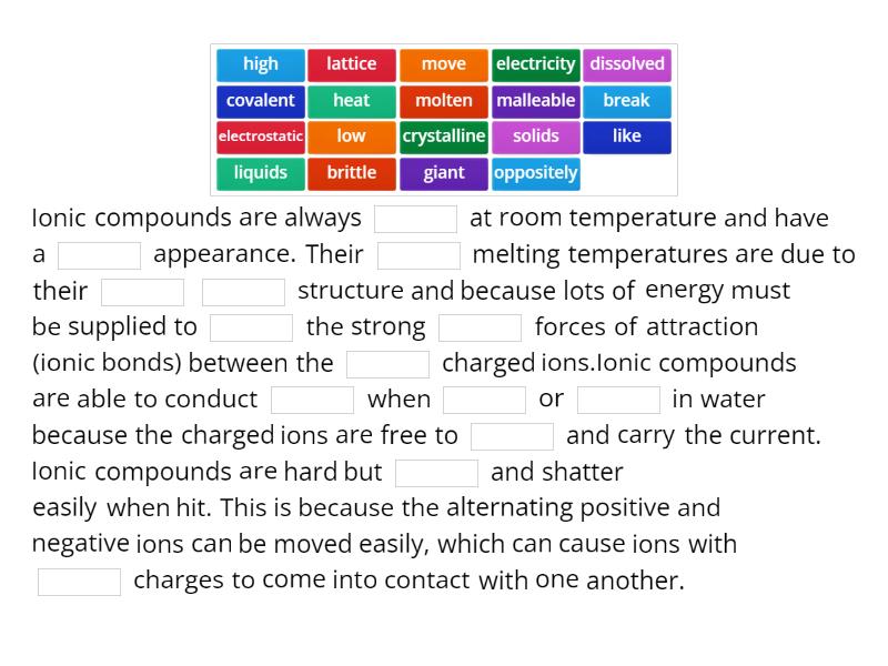KS4 Properties of Ionic Compounds - Complete the sentence