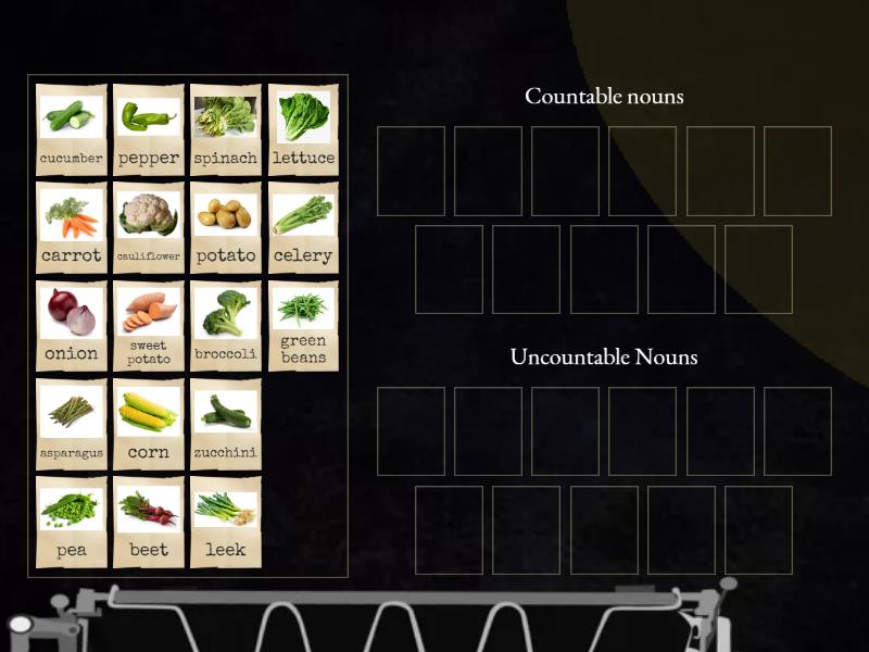COUNTABLE AND UNCOUNTABLE VEGETABLES - Ordenar por grupo