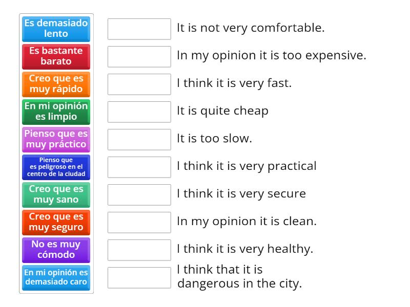 Positives and negatives of transport N5 Spanish - Match up