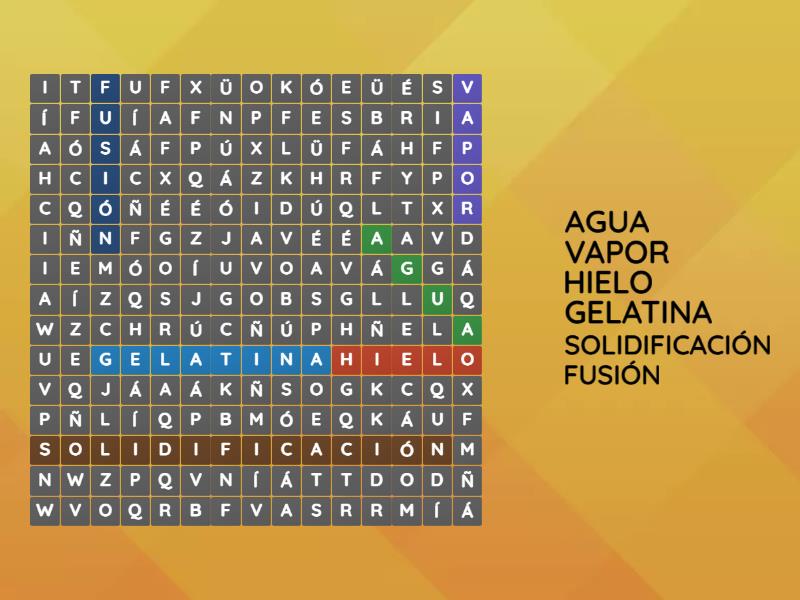 Estados de la materia - Sopa de letras