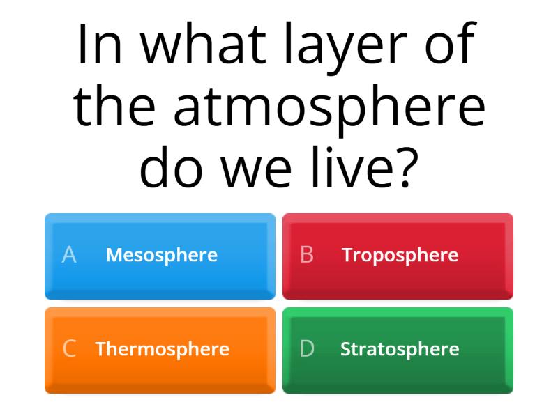 Layers of the Atmosphere Wordwall - Cuestionario