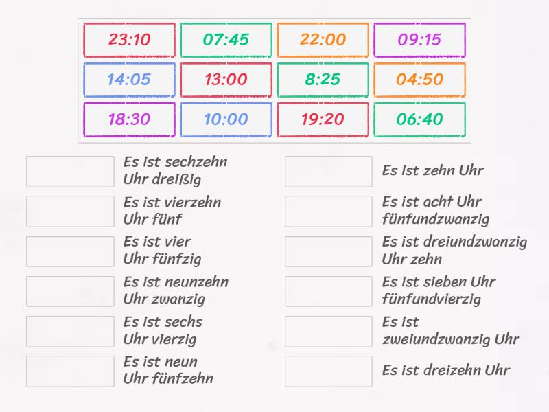German time - 24 hour clock - Match up