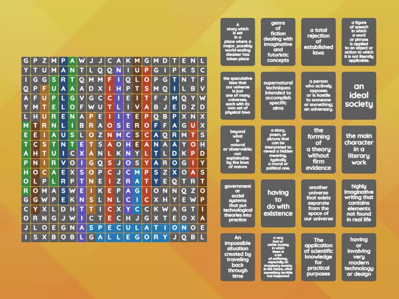 Speculative Fiction Key Vocabulary yr 9 English - Wordsearch