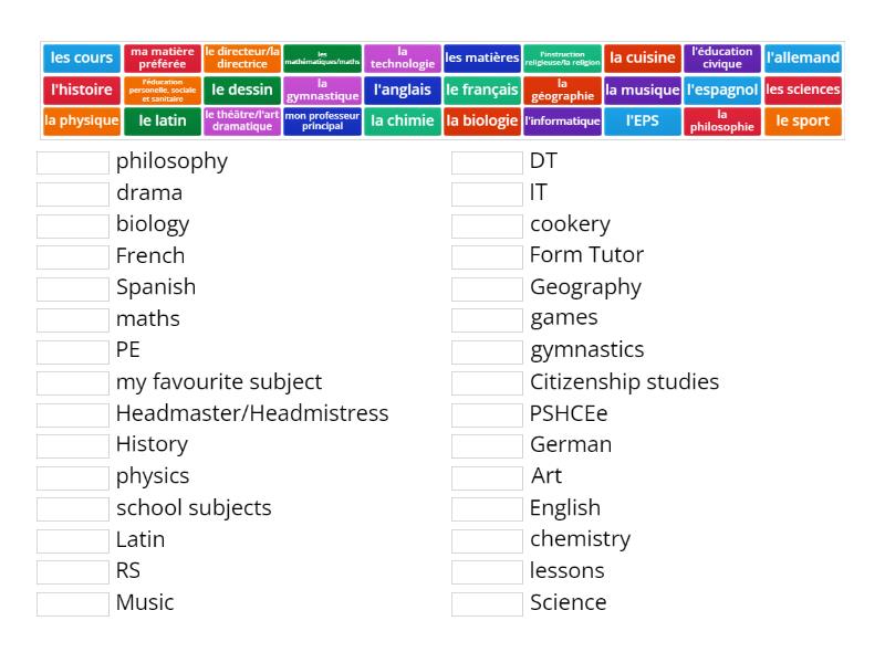 French school subjects - Match up