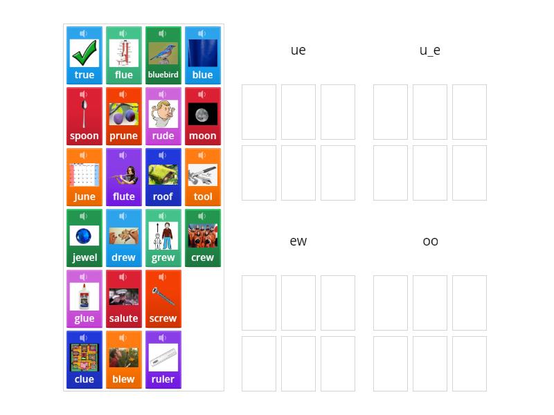 Step 3 Unit 8 ue u_e ew oo with words - Group sort