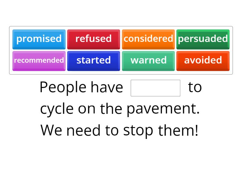 Verb patterns (RM B1, unit 10B) - Complete the sentence