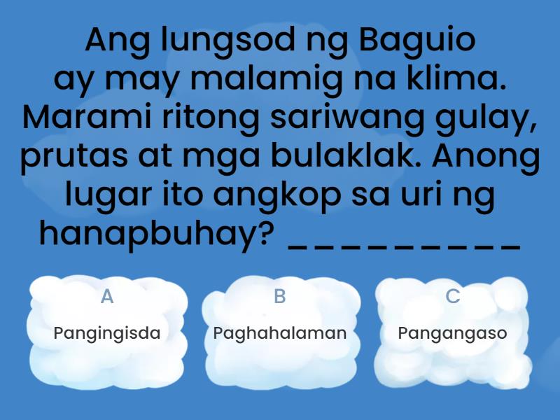 Pag-uugnay ng Kapaligiran at Uri ng Hanapbuhay - Quiz Pag-uugnay ng Kapaligiran at Uri ng Hanapbuhay - Quiz