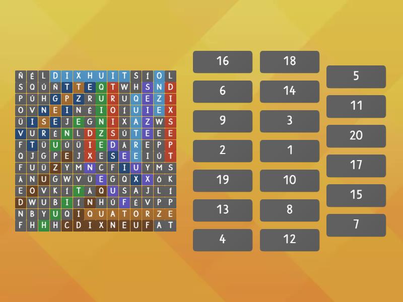 Les chiffres 1-20 - Wordsearch