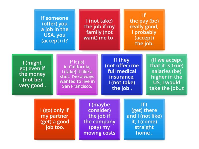 Second conditional practice - Would you work in the US? - Flip tiles