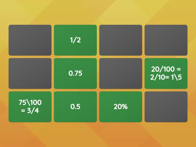 Matching percentages, fractions and decimals - Matching pairs