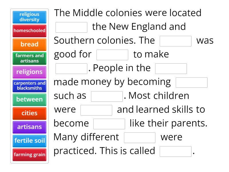 5th Grade - Genuine D.S - The Middle Colonies - Complete the sentence
