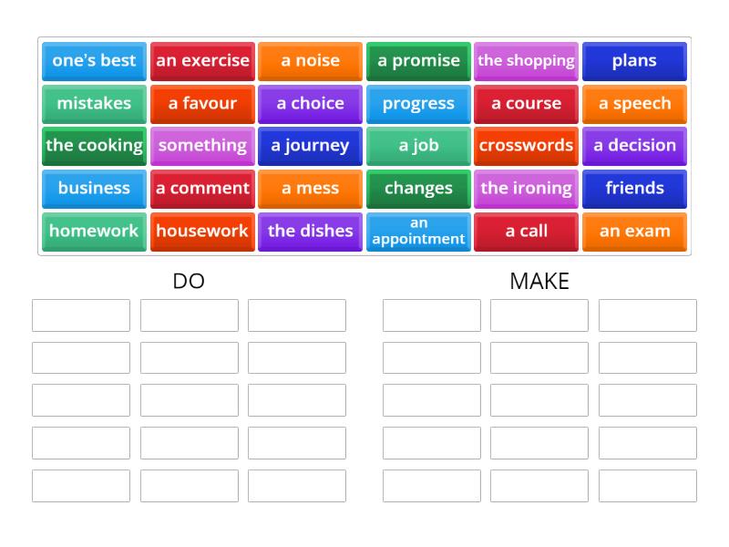 do / make collocations - Group sort