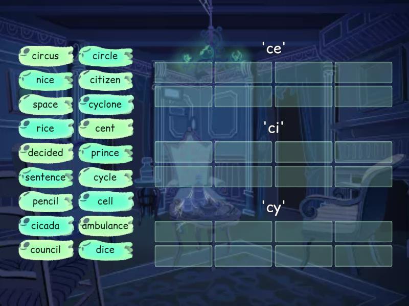 List 47 Soft C Order the words into the different spelling catagories ...