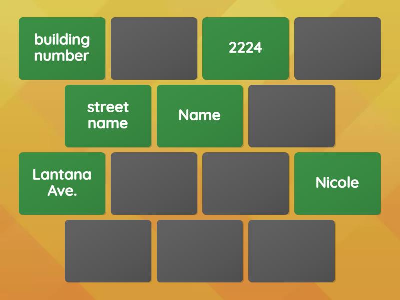Address Matching Cards - Matching pairs