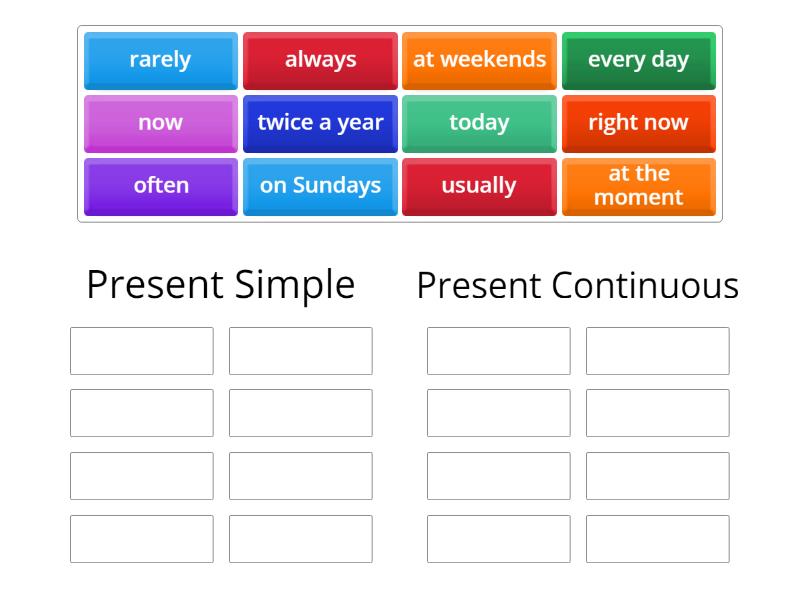 Present Simple | present continuous markers - Group sort