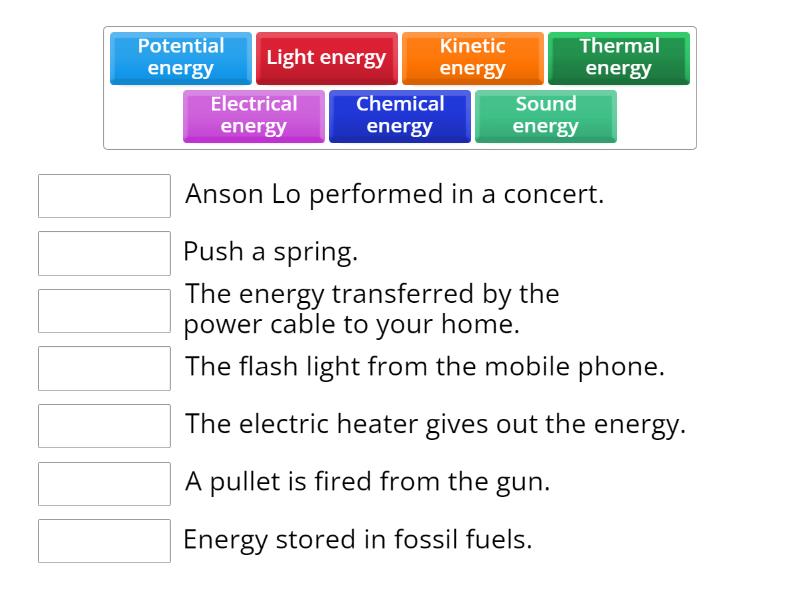Identify Different forms of Energy - Match up