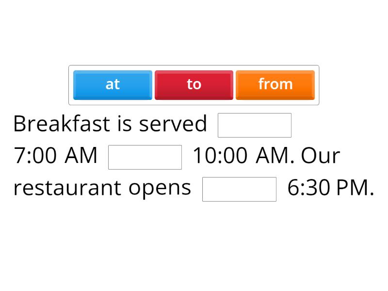 Hotel Language - Useful Prepositions and words - Complete a frase