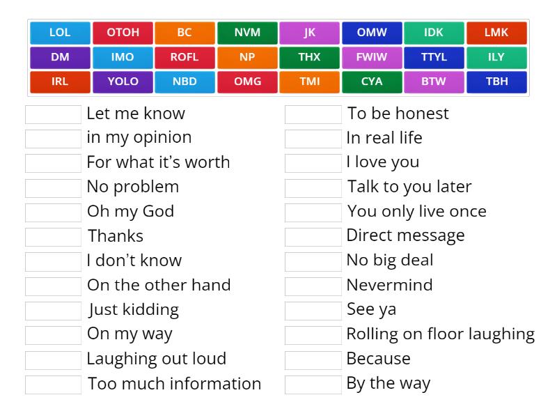 Abbreviations - Match up