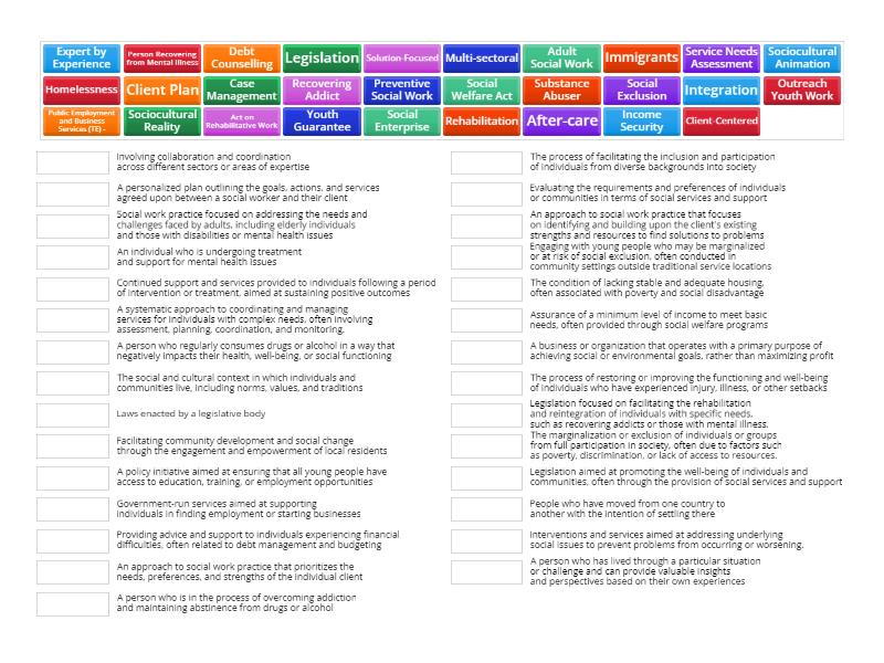 Social work terminology and definitions - Match up