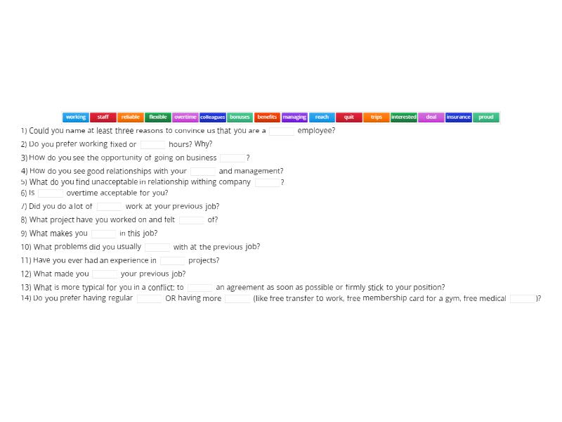 Job interview Qs - Complete the sentence
