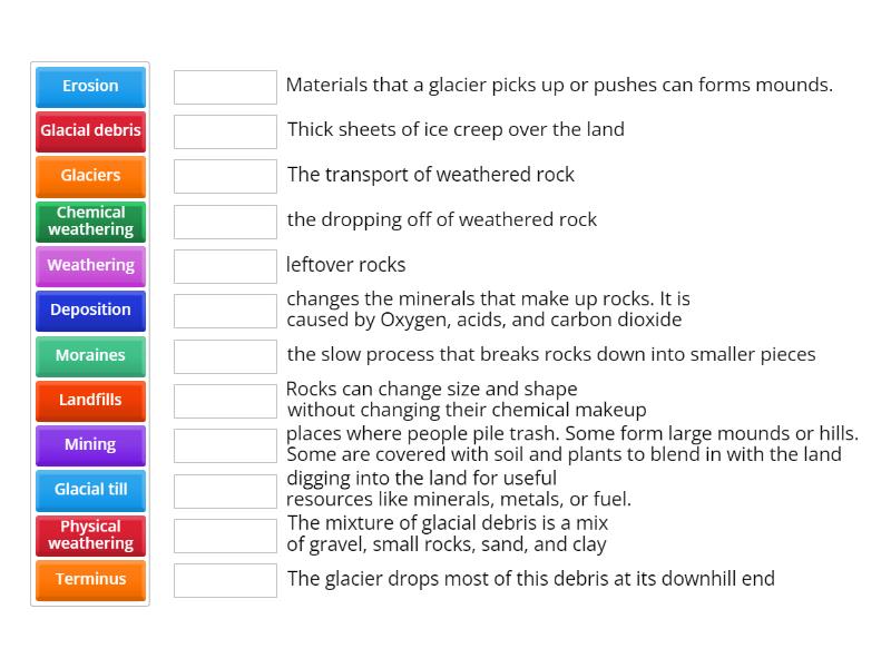 Weathering and Erosion (science) - Match up
