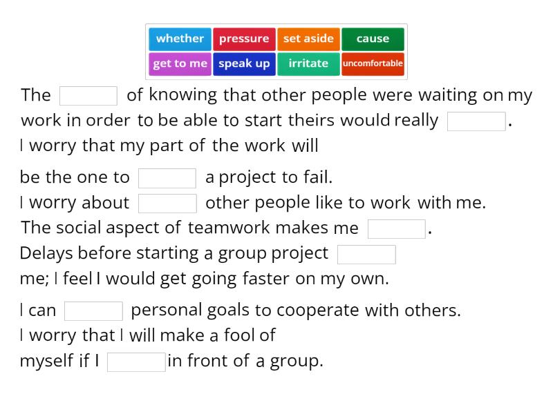 Teamwork Sentences part 2 - Complete the sentence