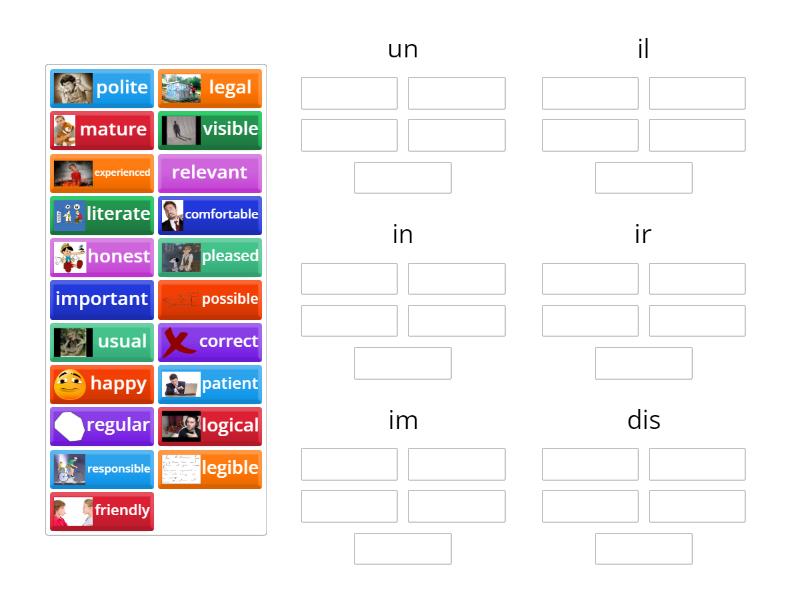Negative prefixes for adjectives - B1, Book 5, Unit 4C - Group sort