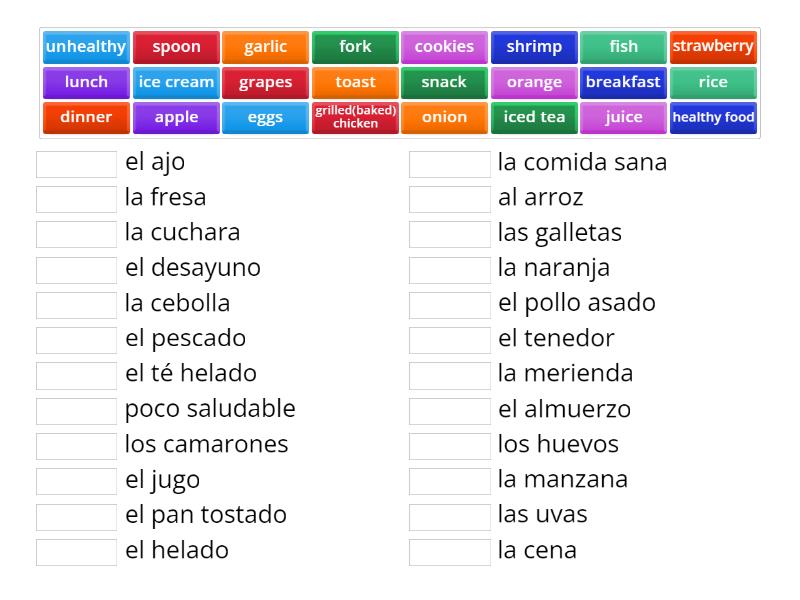 Food Vocab Quiz - Match up