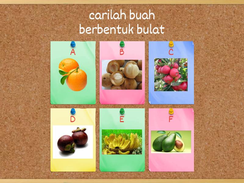 mengenal macam buah berbentuk bulat - Cuestionario