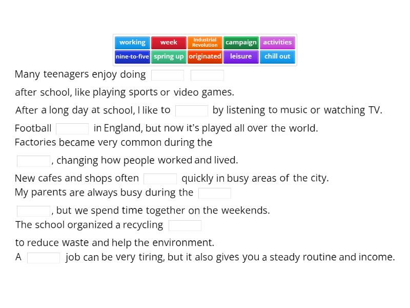 Optimise B1+. Unit 5. Reading vocab - Complete the sentence