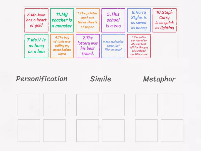 Figurative Language mini lesson - Ordenar por grupo