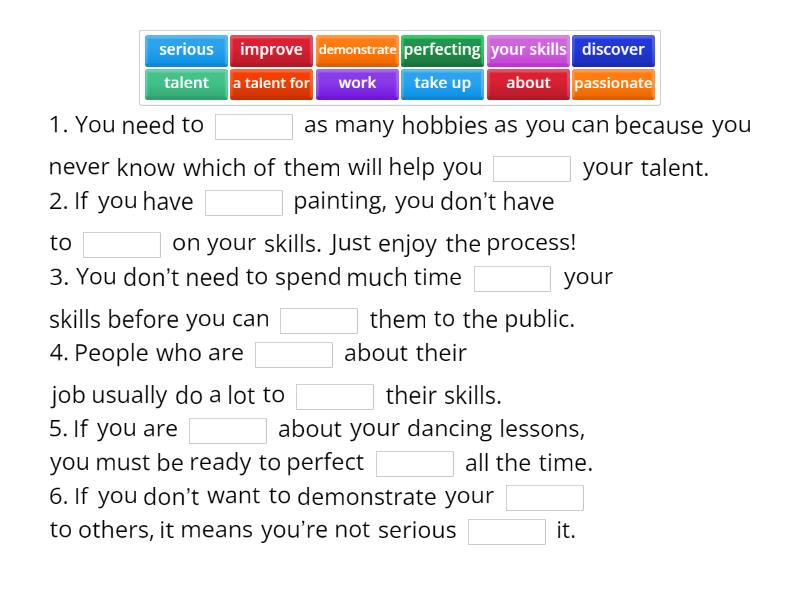 Talents - Complete the sentence