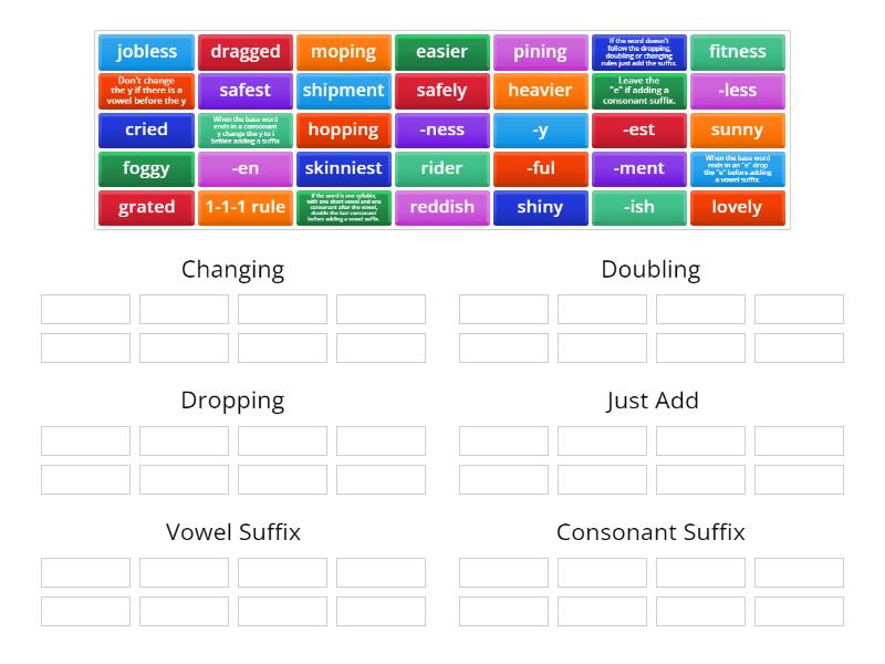 Spelling Rules for Adding Suffixes - Group sort