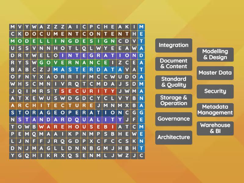 Find all the Data Management Knowledge Areas - Wordsearch
