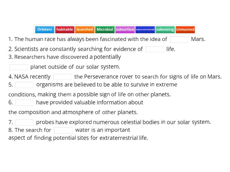 Where are all the aliens follow up - vocabulary - Complete the sentence