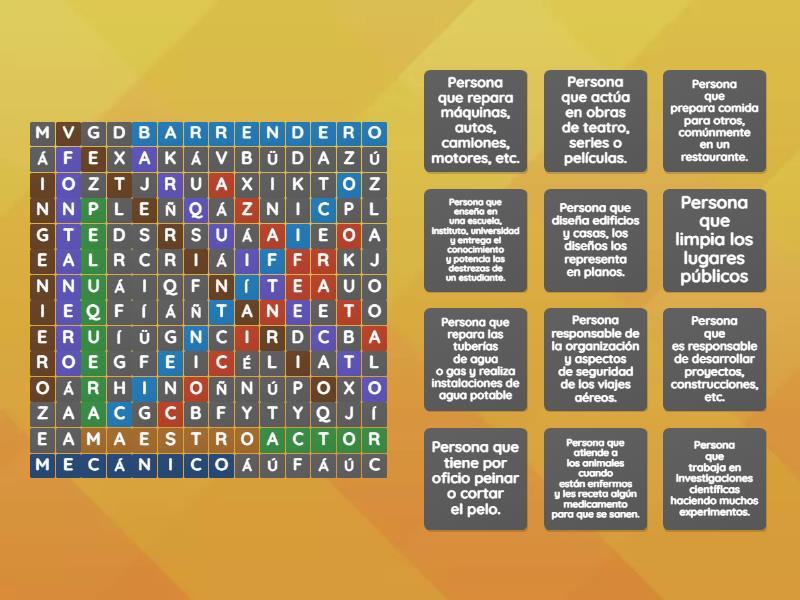 Las Profesiones (V) - Wordsearch