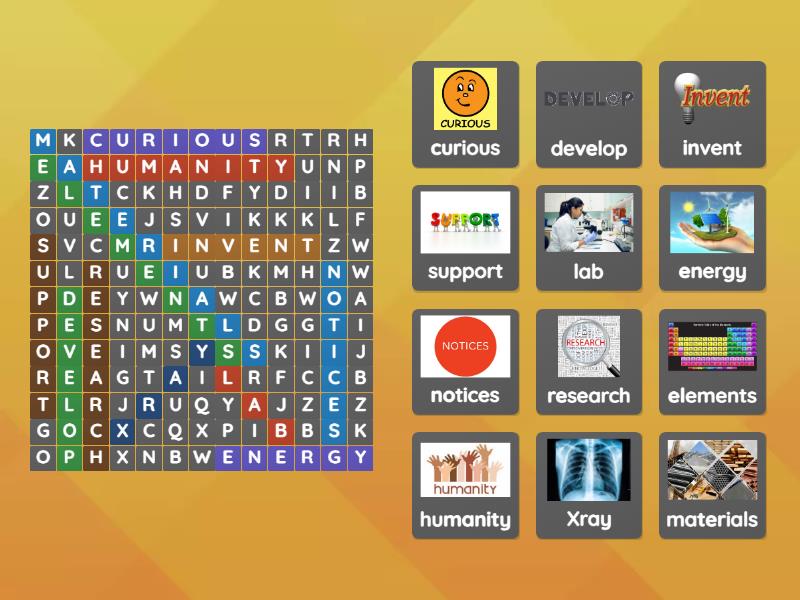 MARIE CURIE - Wordsearch - Sopa de letras