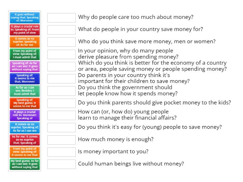 Money - speaking - Match up