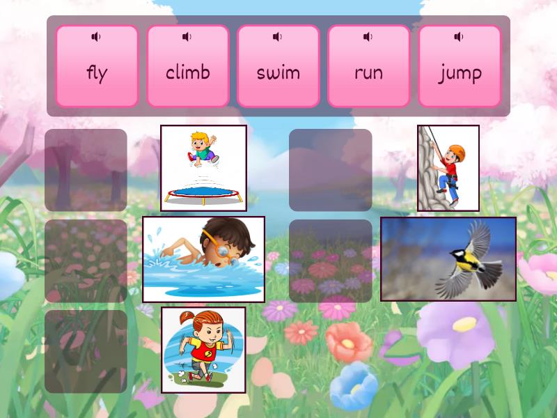 fly jump run climb swim - Match up