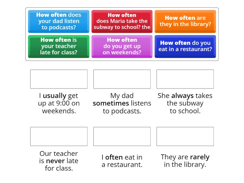 AP A1-3 Grammar: How often and adverbs of frequency. - Une las parejas