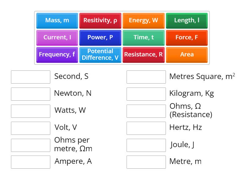 (SI units) Match the Quantity to the Unit (1) - Match up