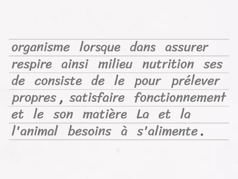Les besoins nutritifs de l'organisme animal - Définitions - Reordenar
